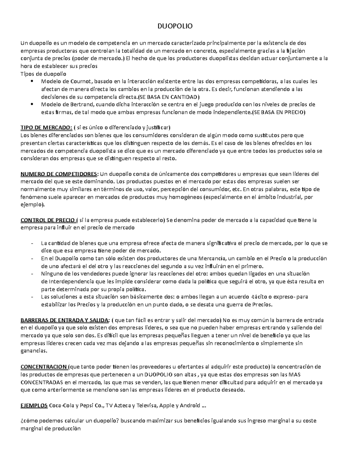 Duopolio y características principales - DUOPOLIO Un duopolio es un ...