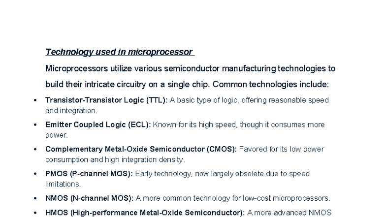 Class 10 Microprocessors: Technologies and Key Characteristics - Studocu