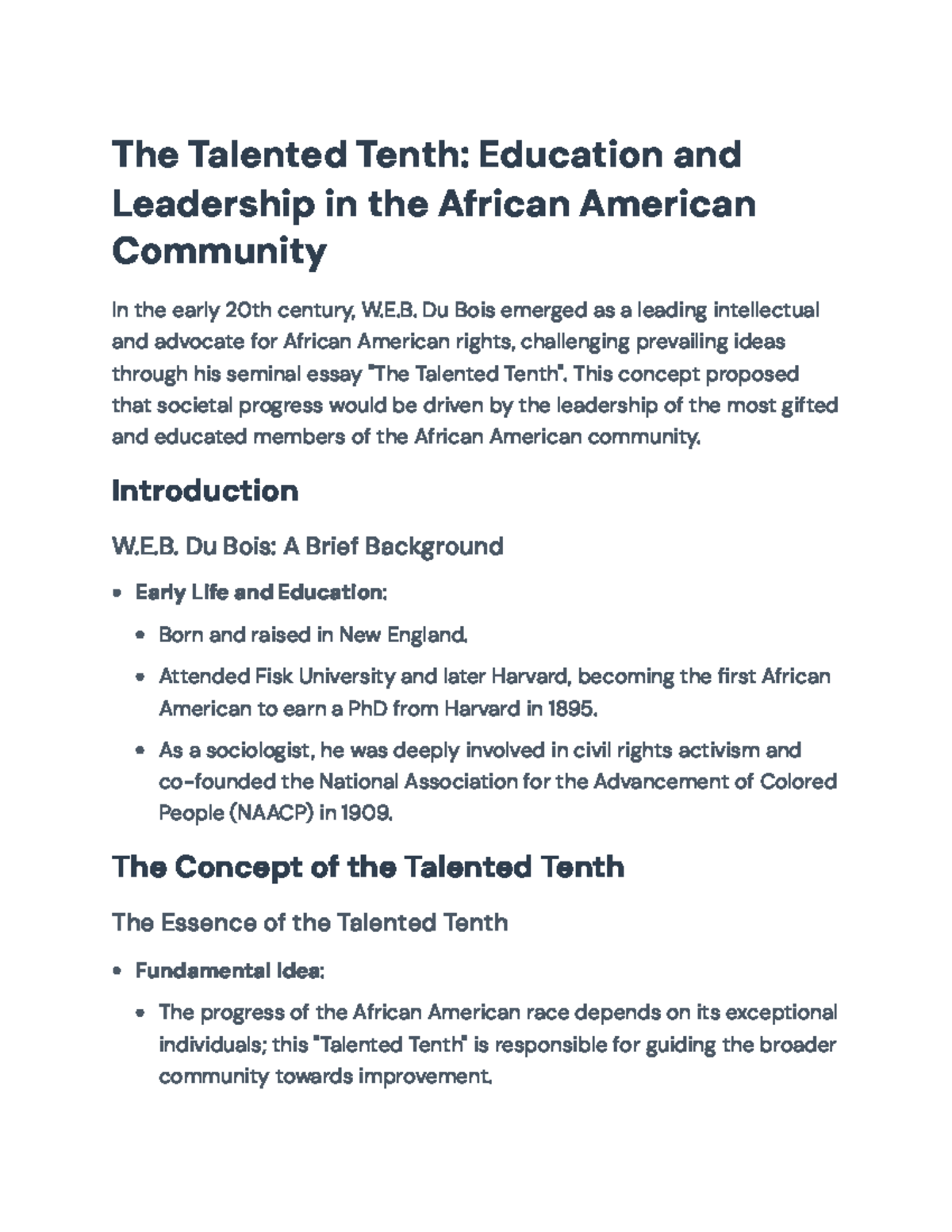 The Talented Tenth: Du Bois on Education & Leadership (Course Code: XXX ...
