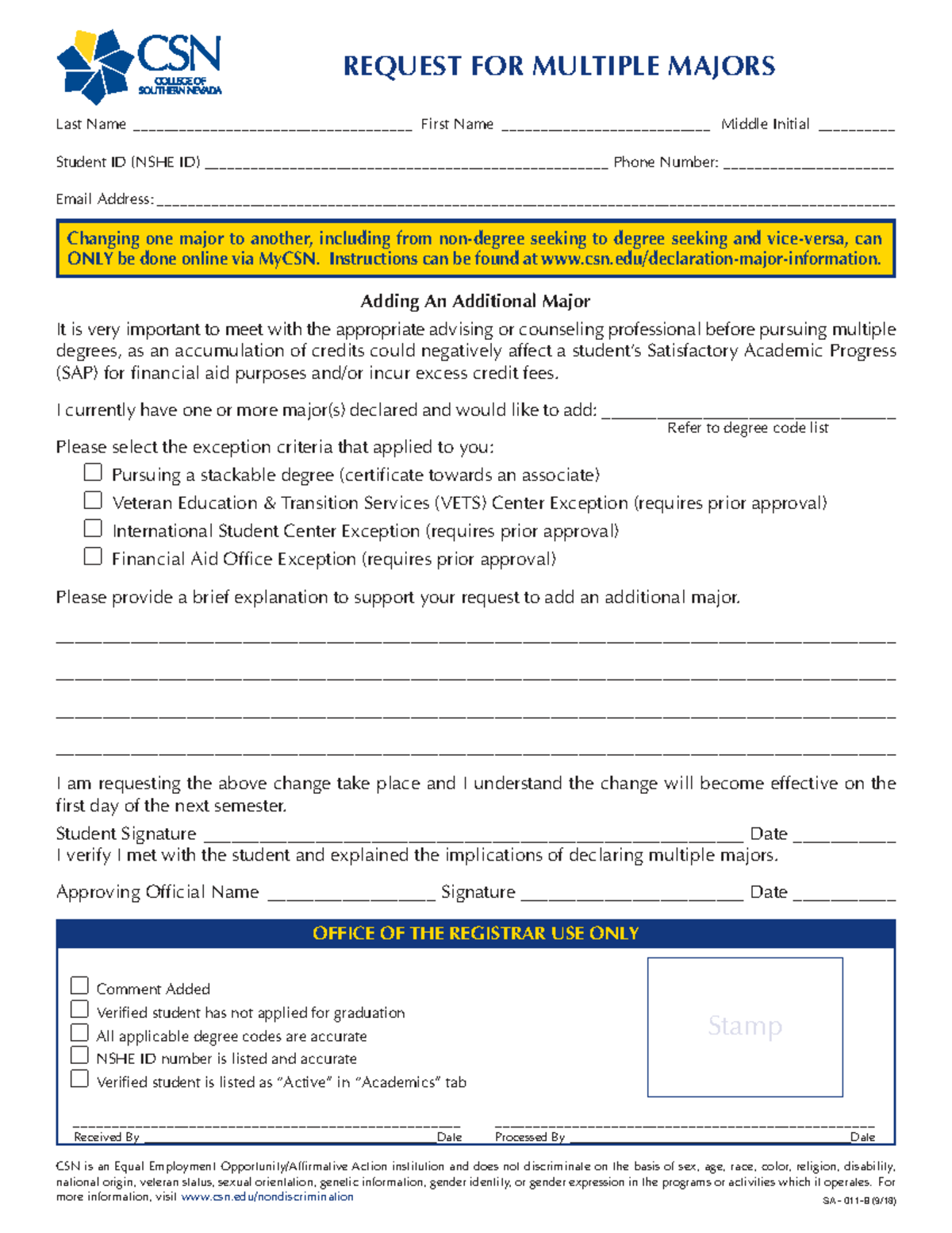 Request for Multiple Majors - Student Change Form (NSHE D) - Studocu