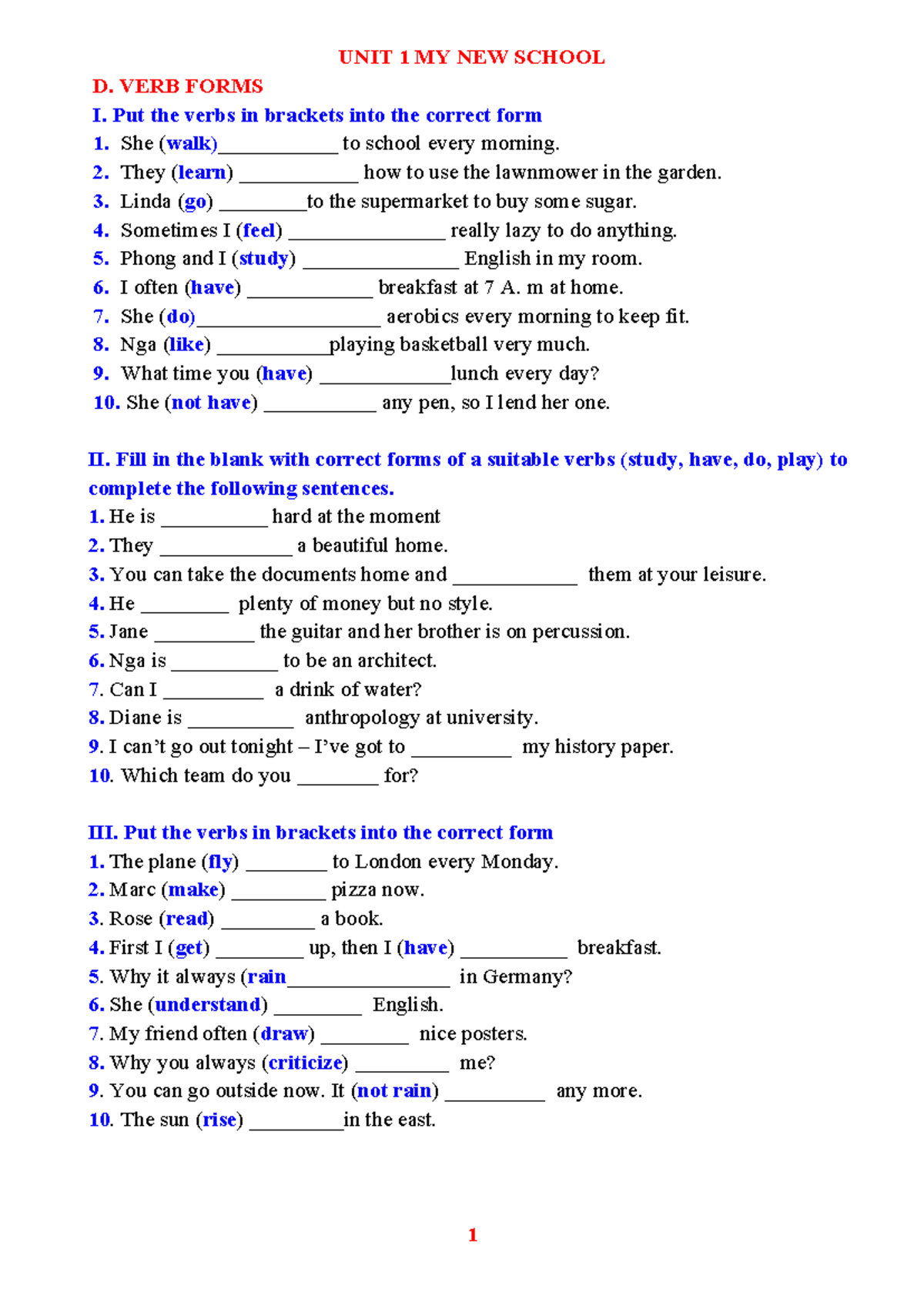 5. VERB FORMS (UNIT 1-6) - English Grammar Practice - Studocu