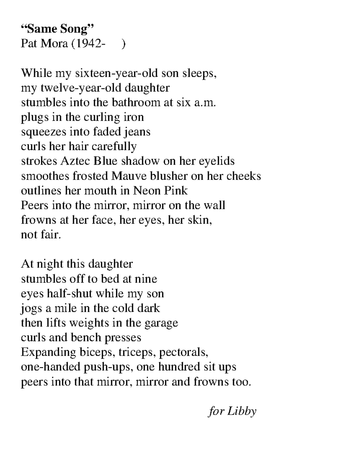 Same Song by Pat Mora - Poetic Analysis & Reflections - Studocu