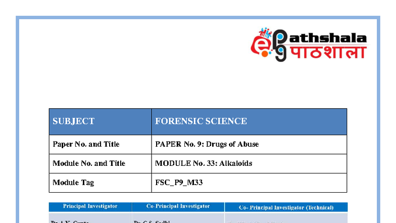 Forensic Science Paper P9: Key Topics on Alkaloids (Module M33) - Studocu