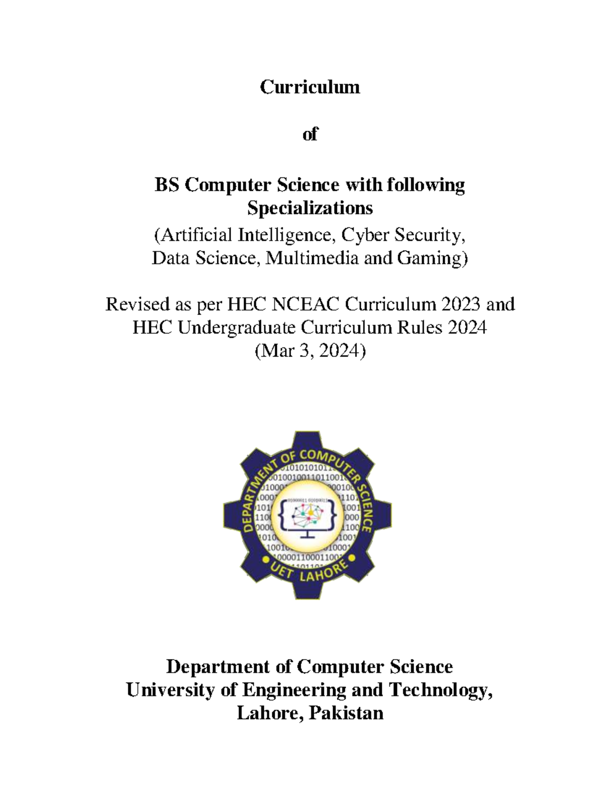 BSCS Curriculum for Session 2023 and 2024 and onwards - Curriculum of ...