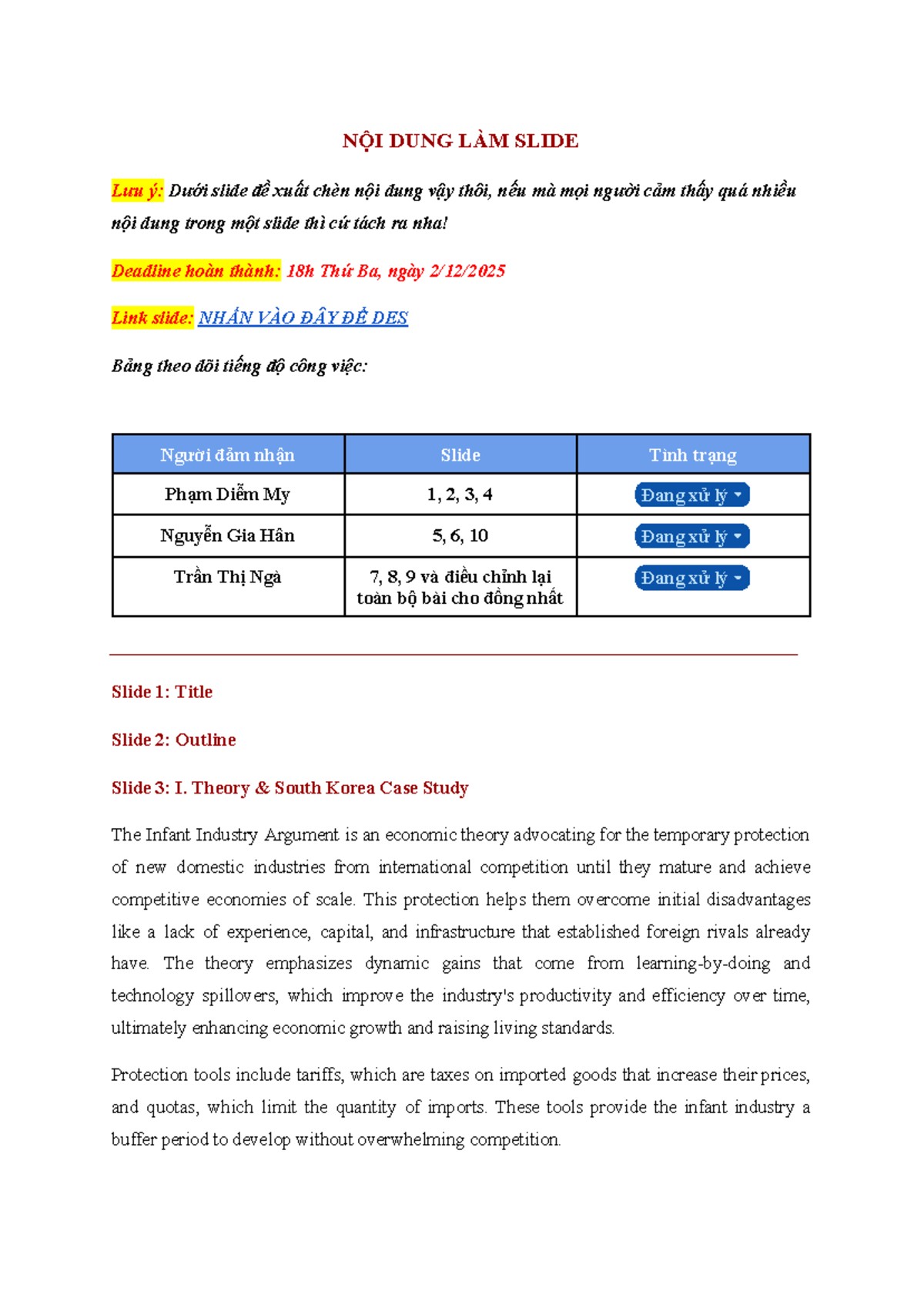 NỘI DUNG LÀM SLIDE: Phân Tích Chiến Lược Bảo Vệ Ngành Công Nghiệp - Studocu
