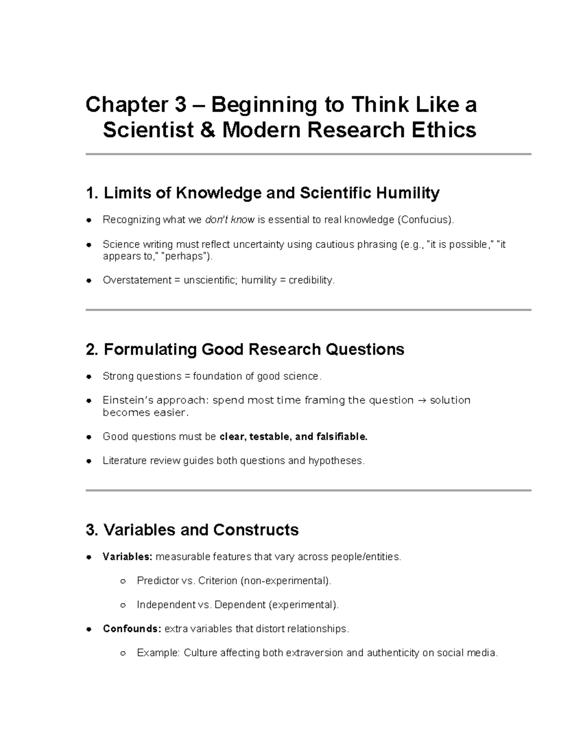 PSY3231L Chapter 3: Thinking Like a Scientist & Research Ethics - Studocu