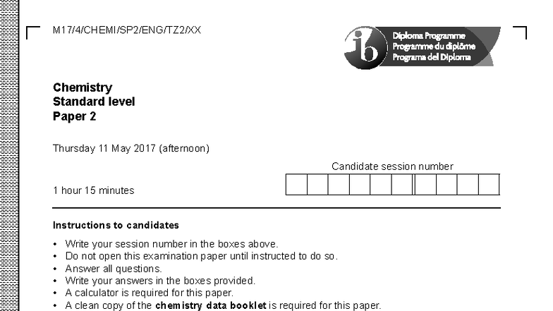 Chemistry SL Paper 2 TZ2 Exam - May 2017 - Studocu