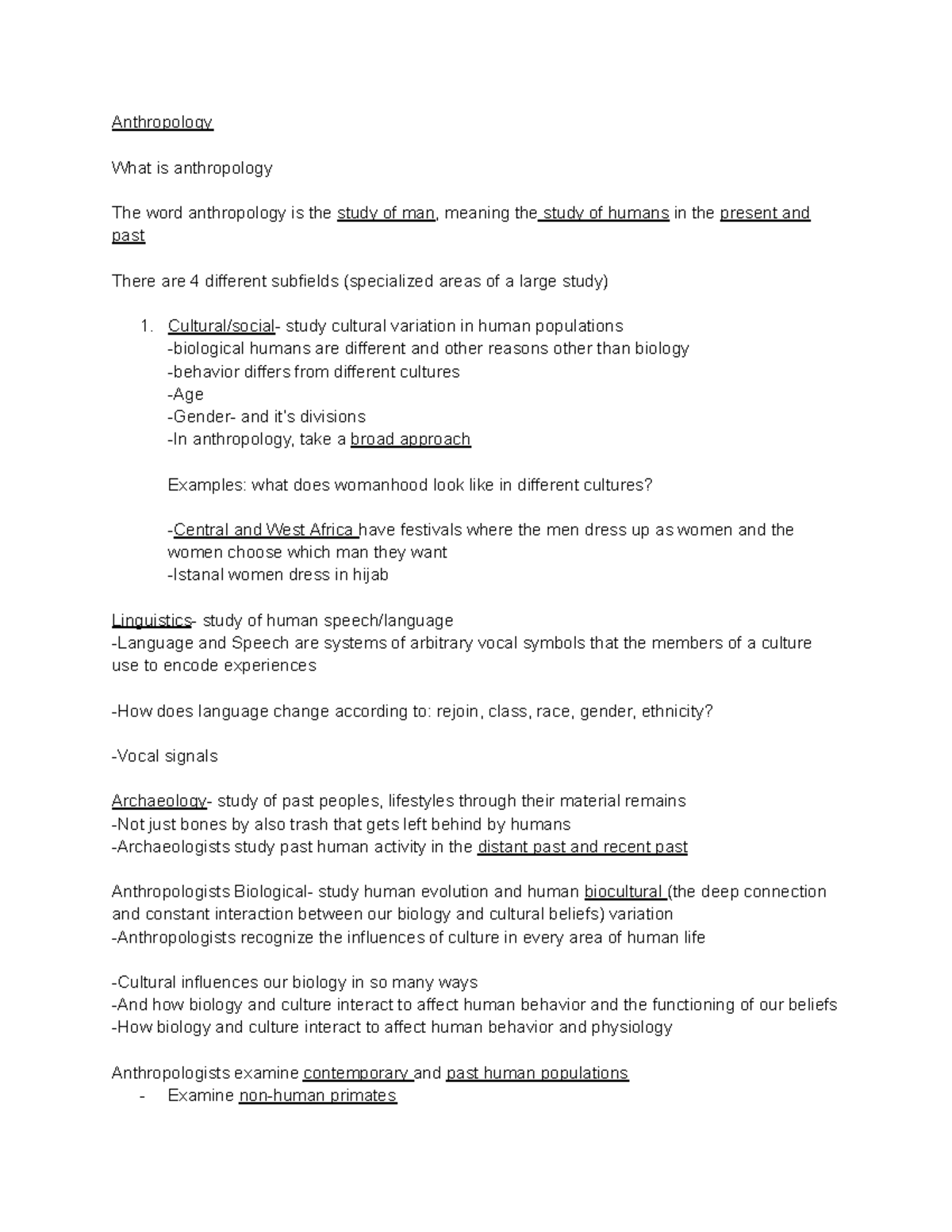 Introduction to Anthropology: Key Concepts and Subfields - Studocu