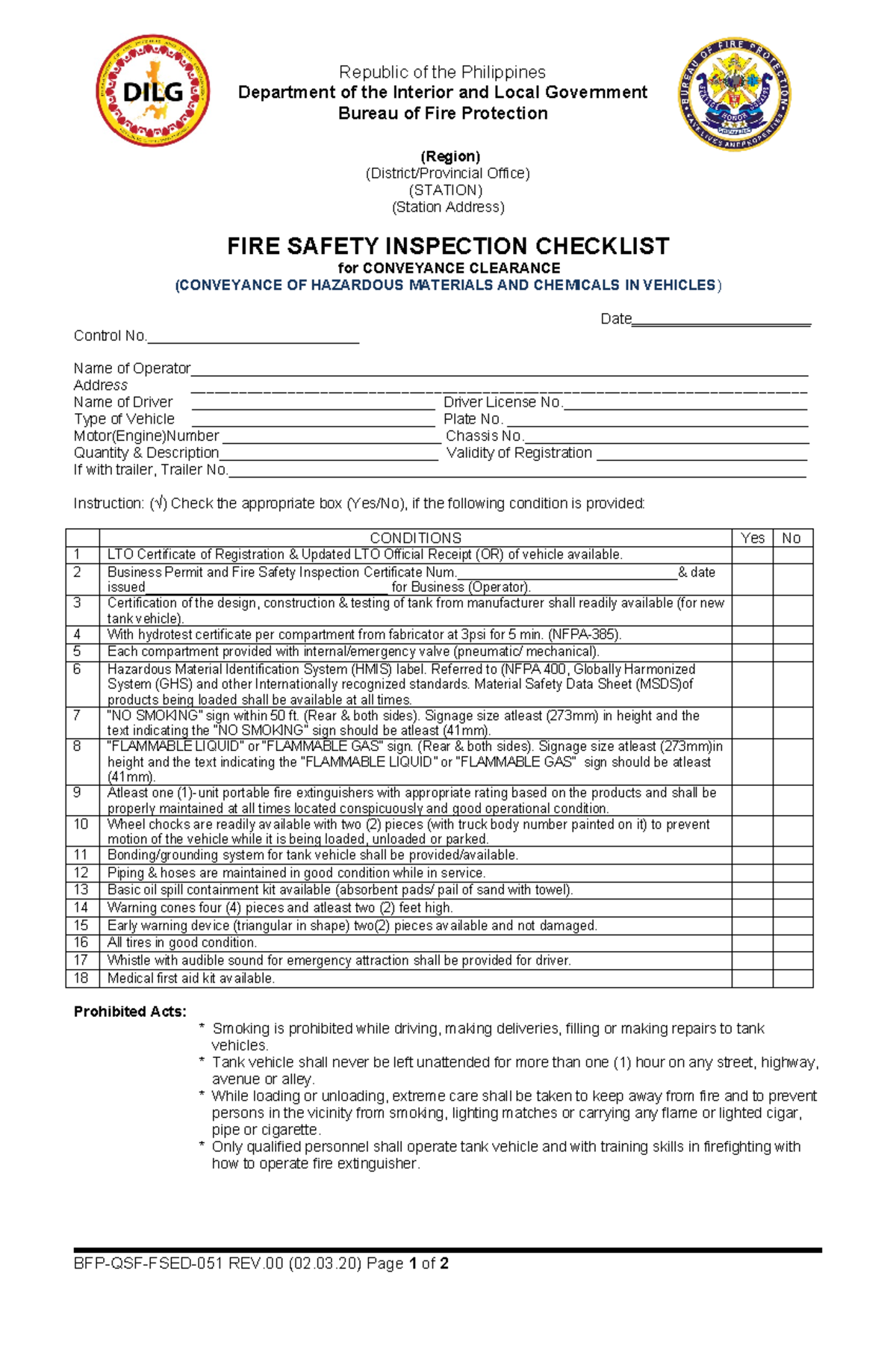 FSED 51F Fire Safety Inspection Checklist for Hazardous Transport Rev00 ...