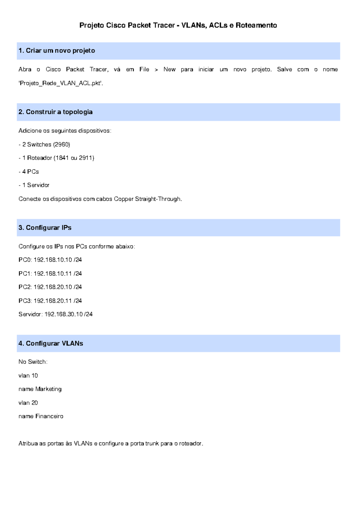 Projeto Cisco Packet Tracer: VLANs, ACLs e Roteamento 1 - Guia Completo ...