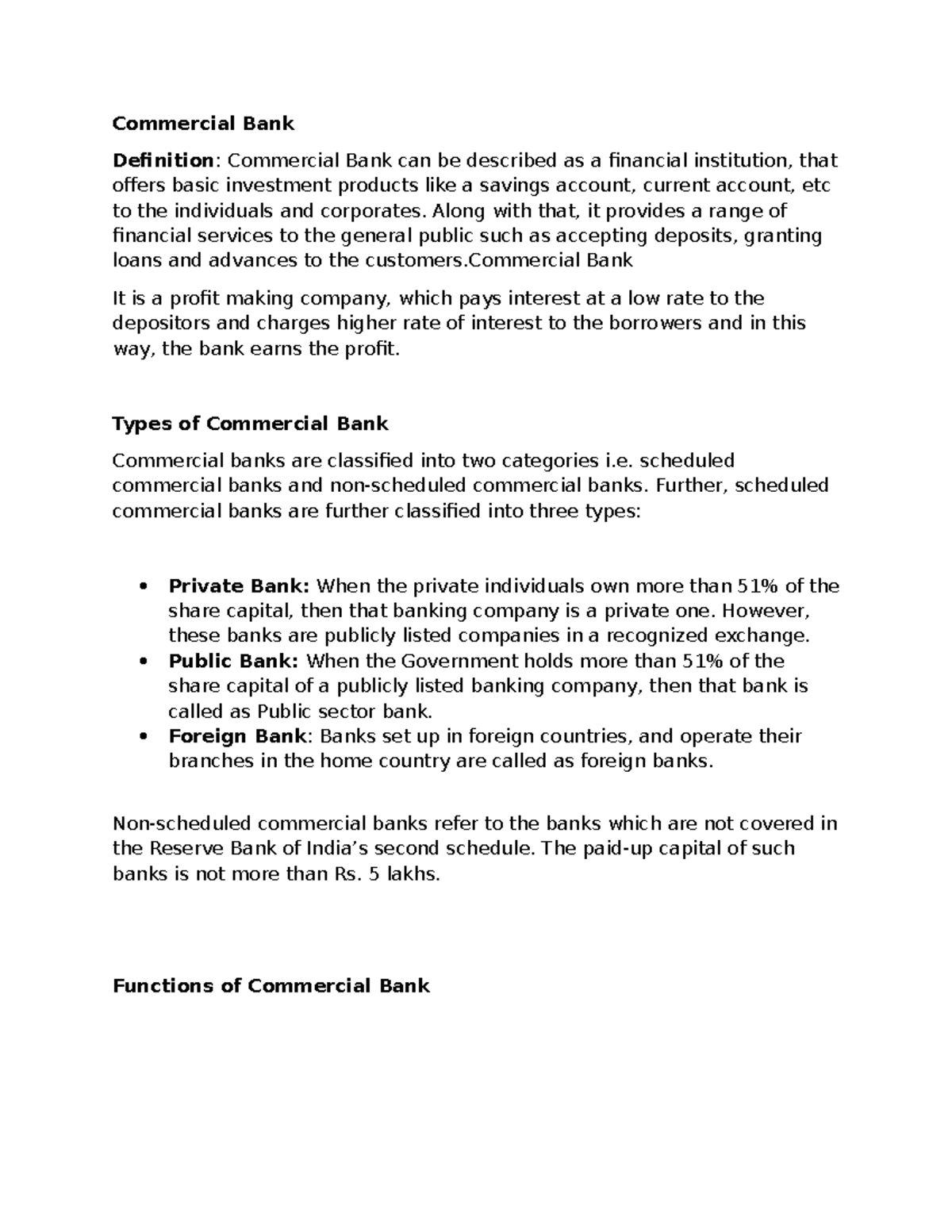 Commercial Bank Overview: Functions & Types Explained - Studocu