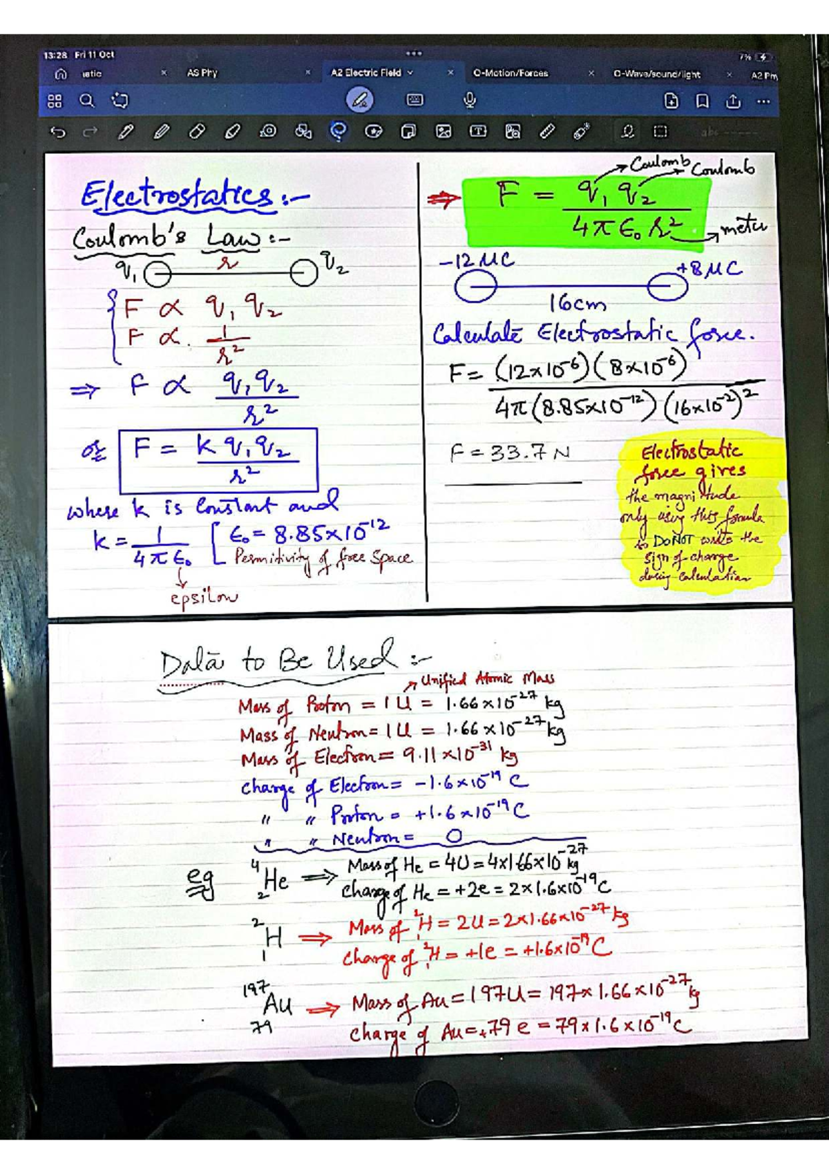 A2 Physics Electric Field Class Notes & Problem Solutions - Studocu