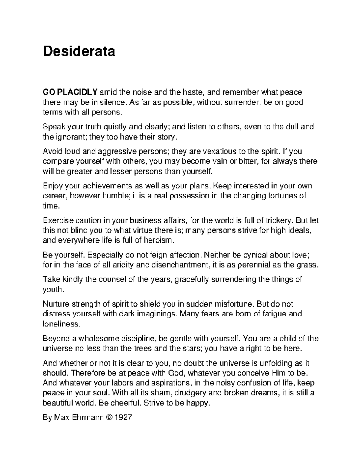 Desiderata: A Guide to Peace and Happiness by Max Ehrmann - Studocu