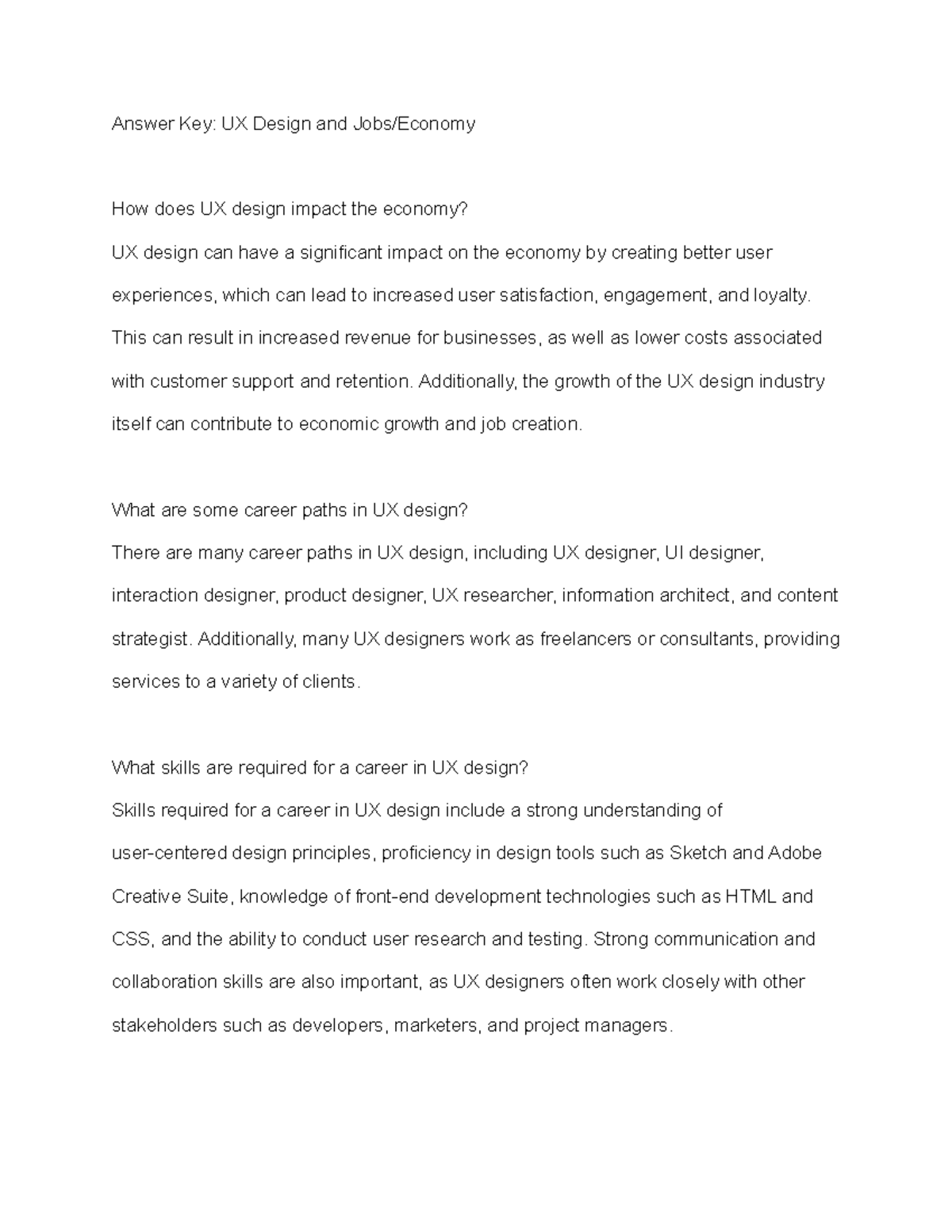 Answer Key UX Design and Jobs Economy - Answer Key: UX Design and Jobs ...