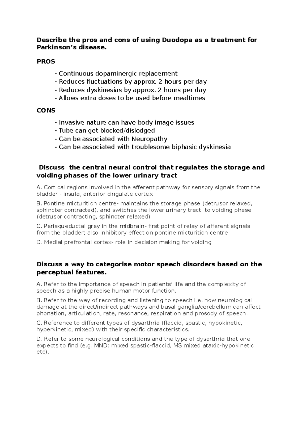 Exam Practice: Motor Systems Overview and Key Concepts - Studocu