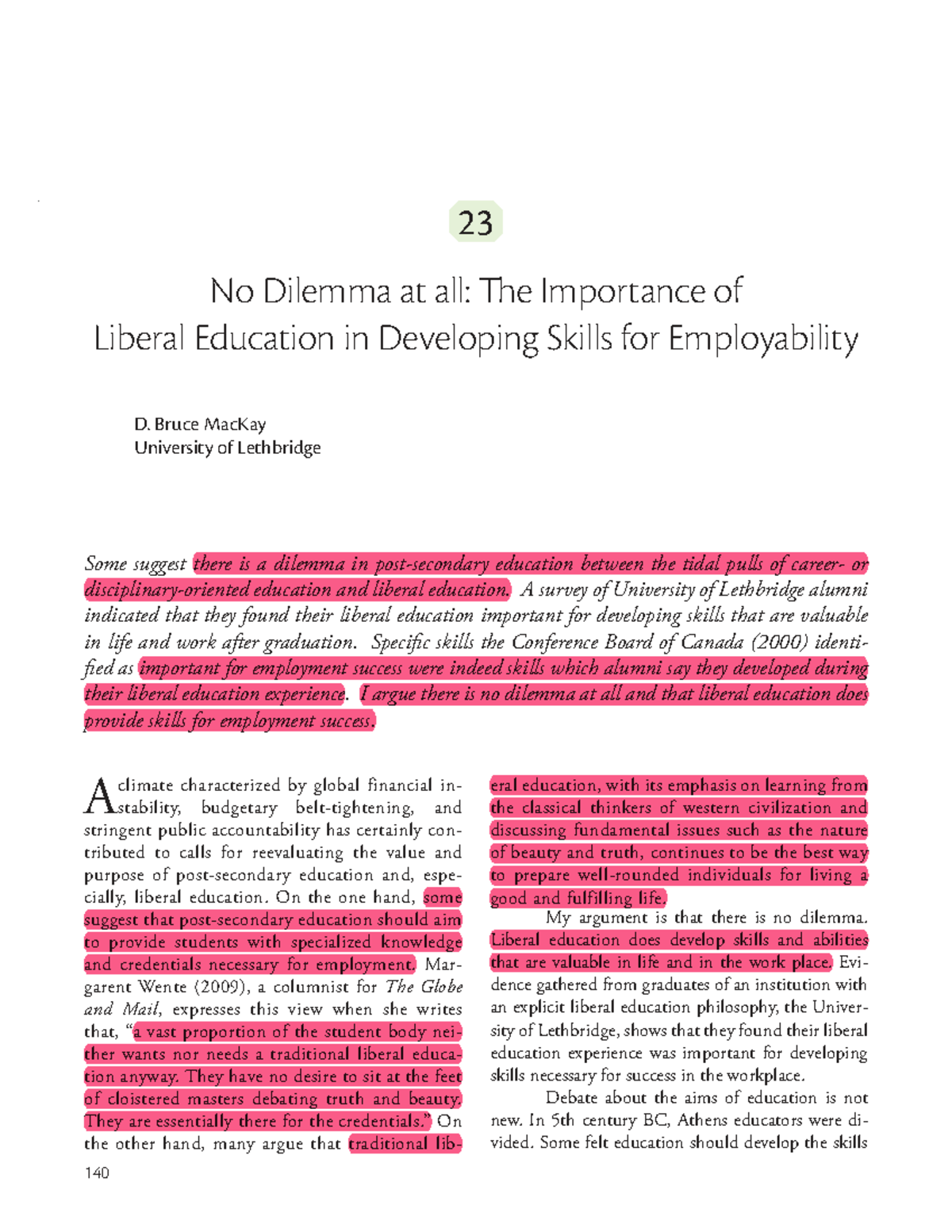 The Importance of Liberal Education for Employability Skills: A Study ...