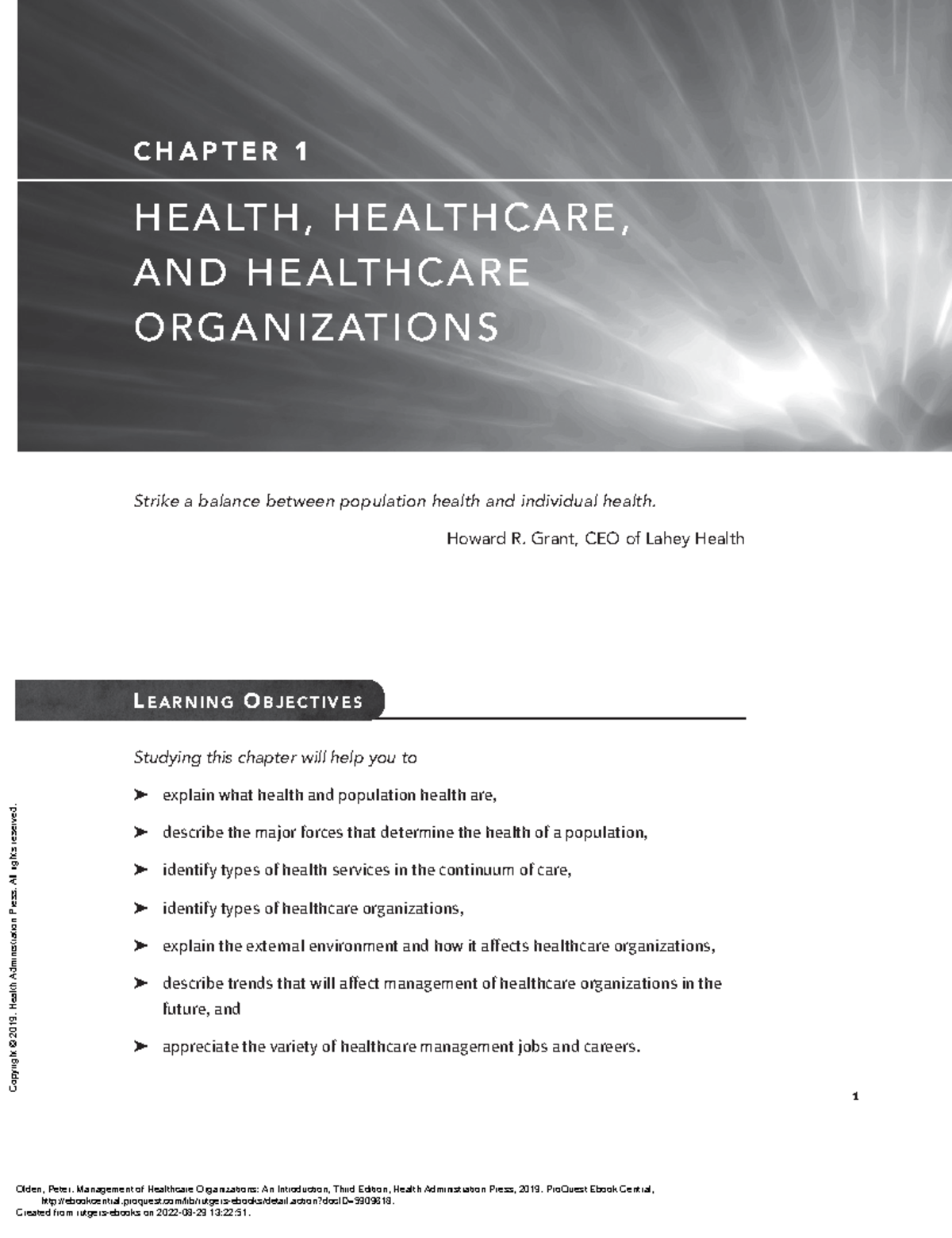 Management of Healthcare Organizations Ch1 - 1 L e a r n I n g ob j e c ...