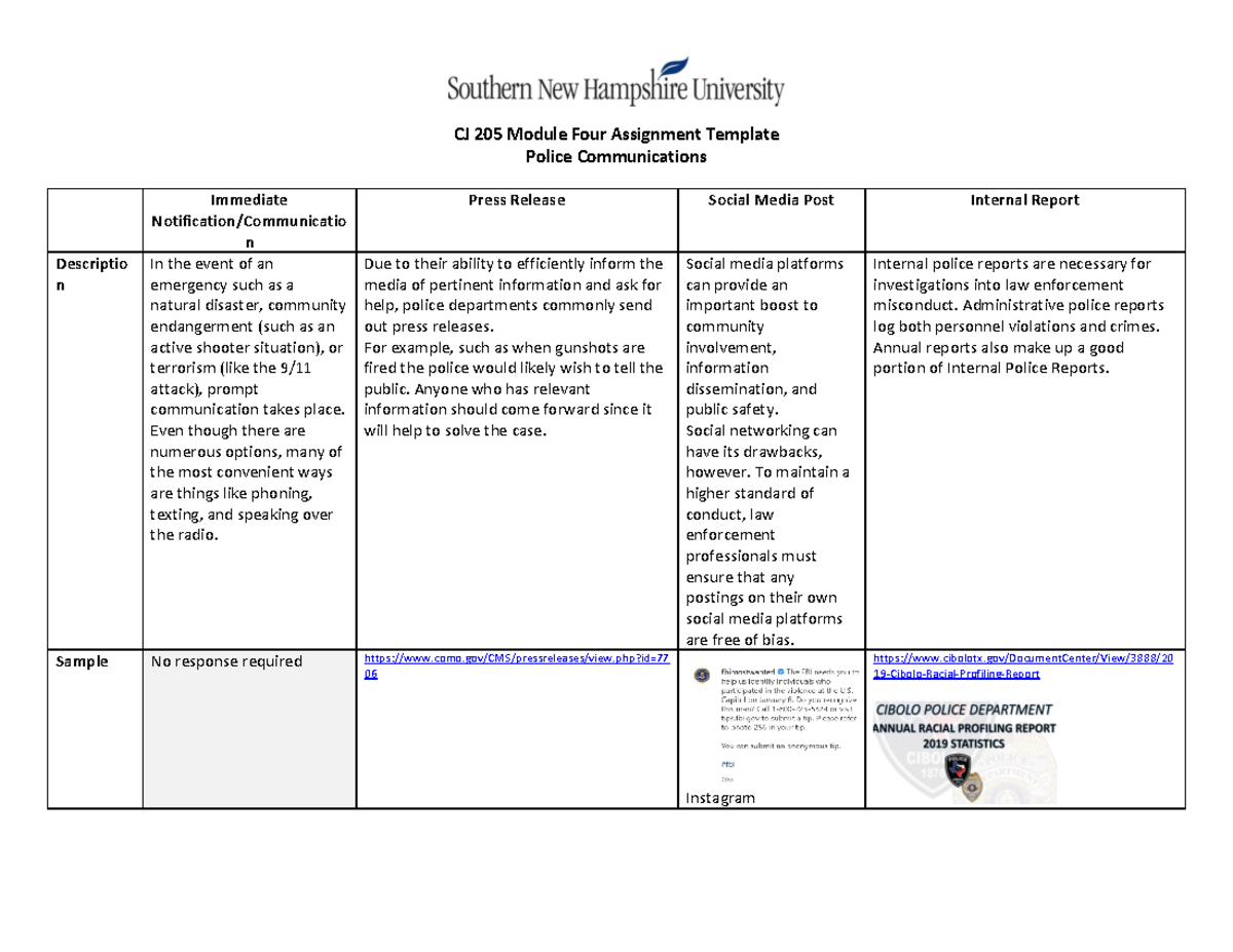 CJ 205 Module Four Assignment - Even though there are numerous options ...