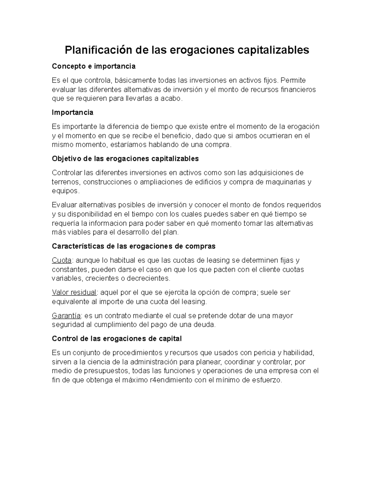 Planificación de las erogaciones capitalizables ROSA - Planificación de las erogaciones - Studocu