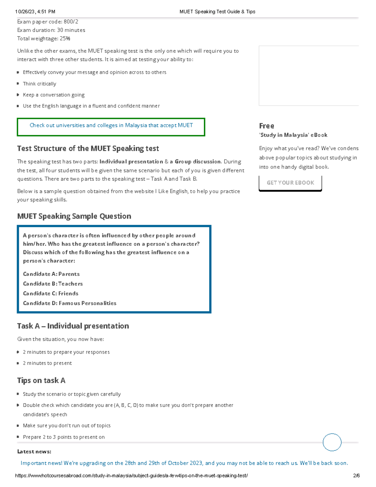 MUET 800 Speaking Test Preparation: Key Tips & Sample Questions - Studocu