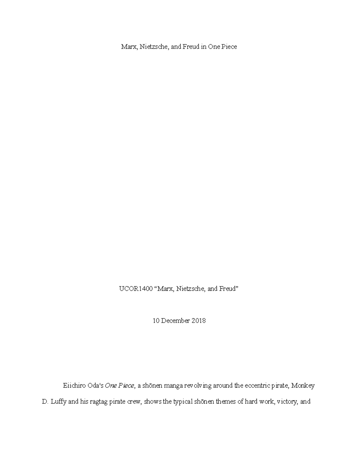 One Piece Research Paper - Marx, Nietzsche, and Freud in One Piece ...