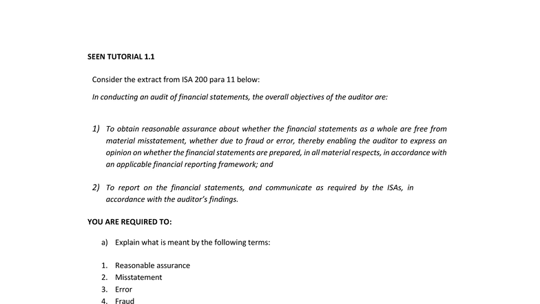 SEEN TUTORIAL 1.1: Key Audit Terms and Their Importance - Studocu