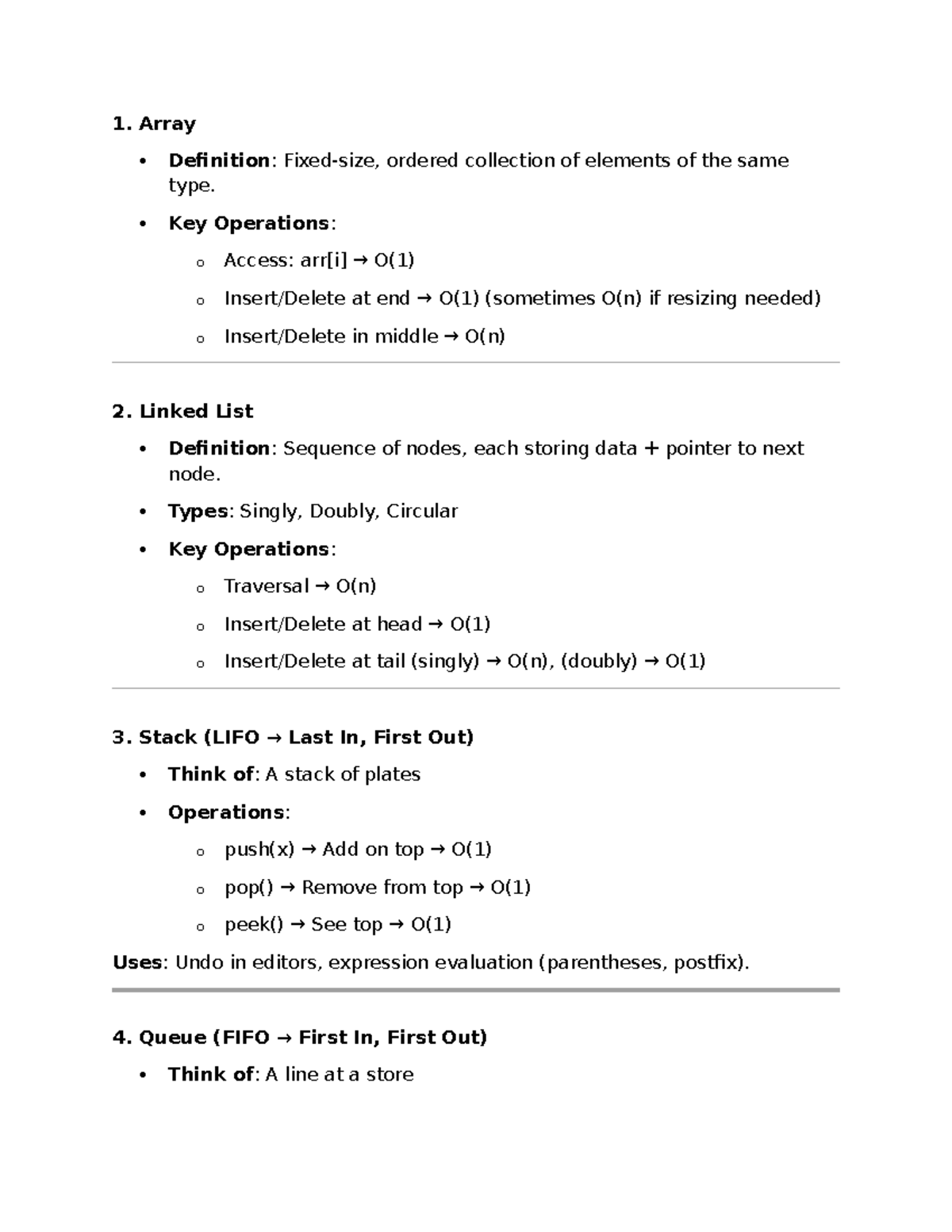 Data Structures Cheatsheet: Key Concepts & Operations - Studocu
