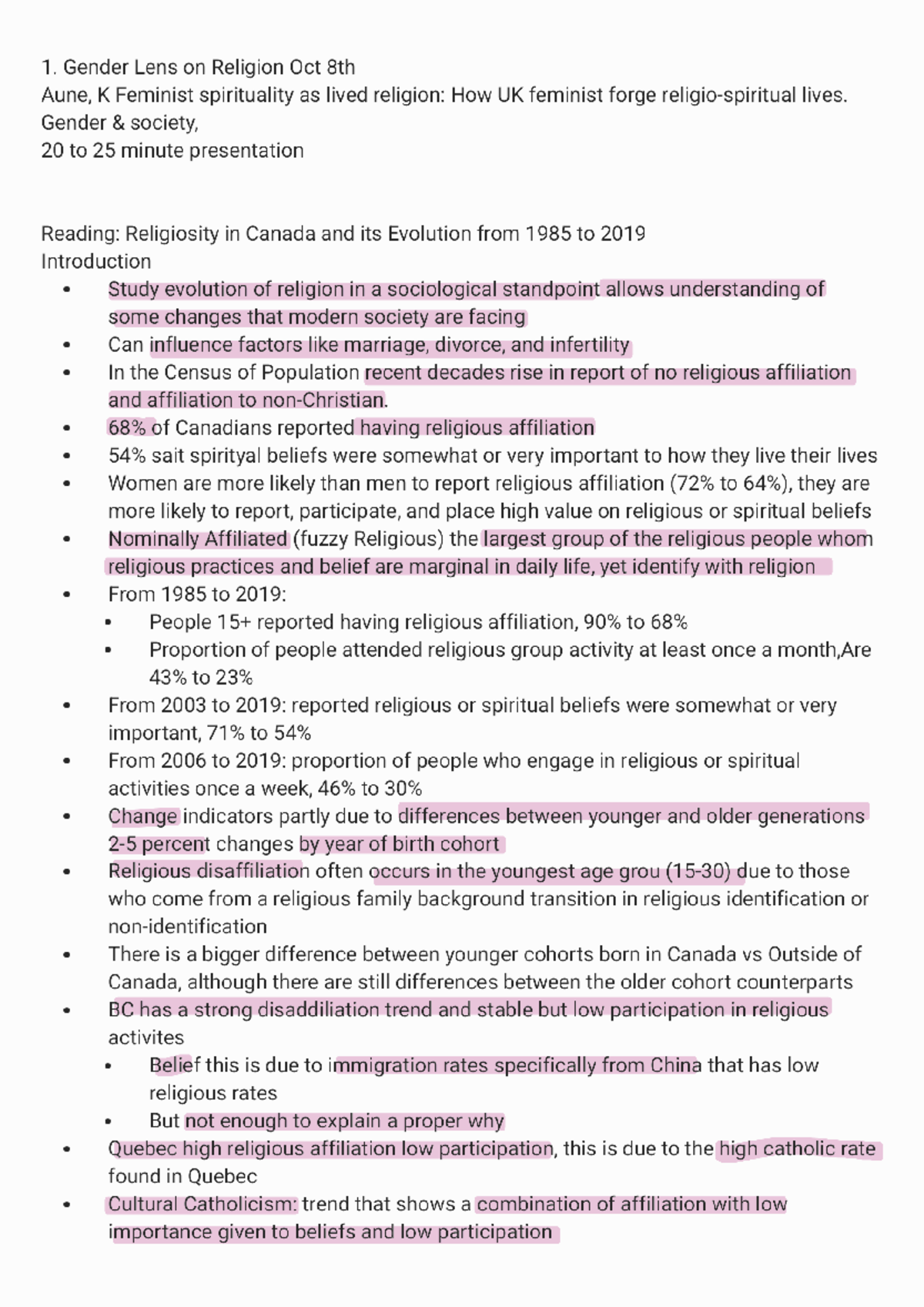 Sociology of Religion 3348: Gender Lens on Religion Presentation Notes ...