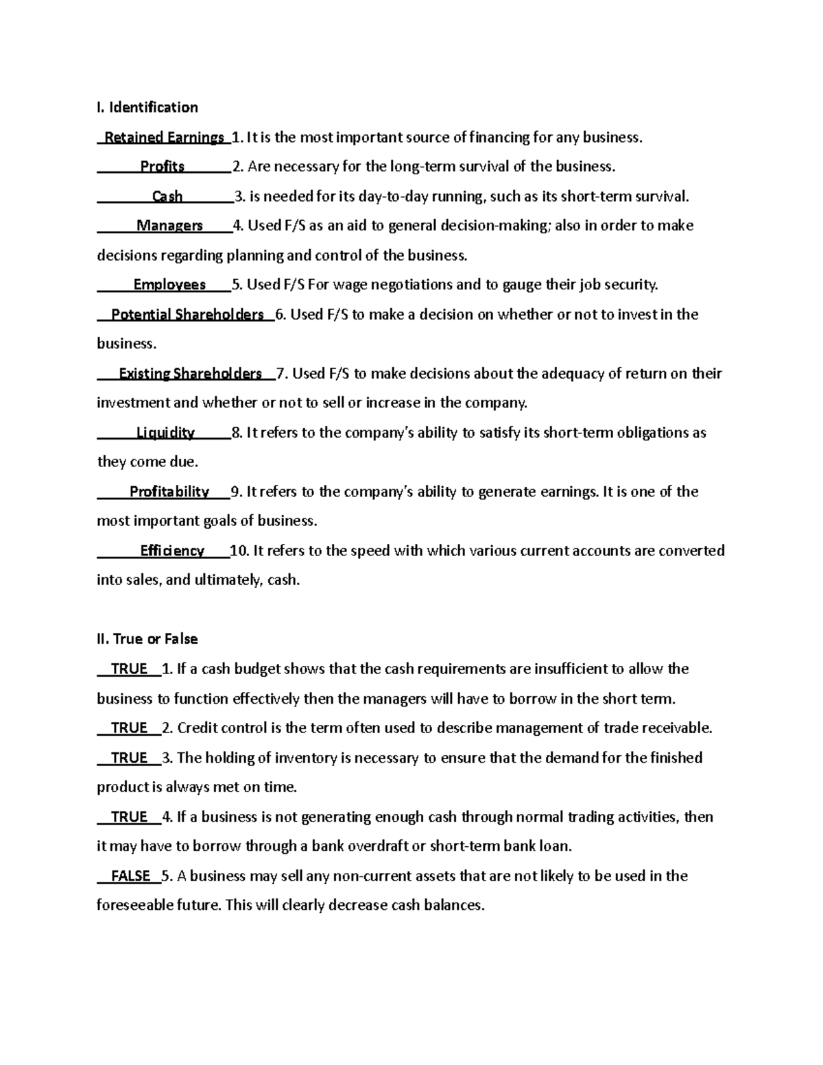 FABM 2 - Retained Earnings & Financial Ratios Overview - Studocu