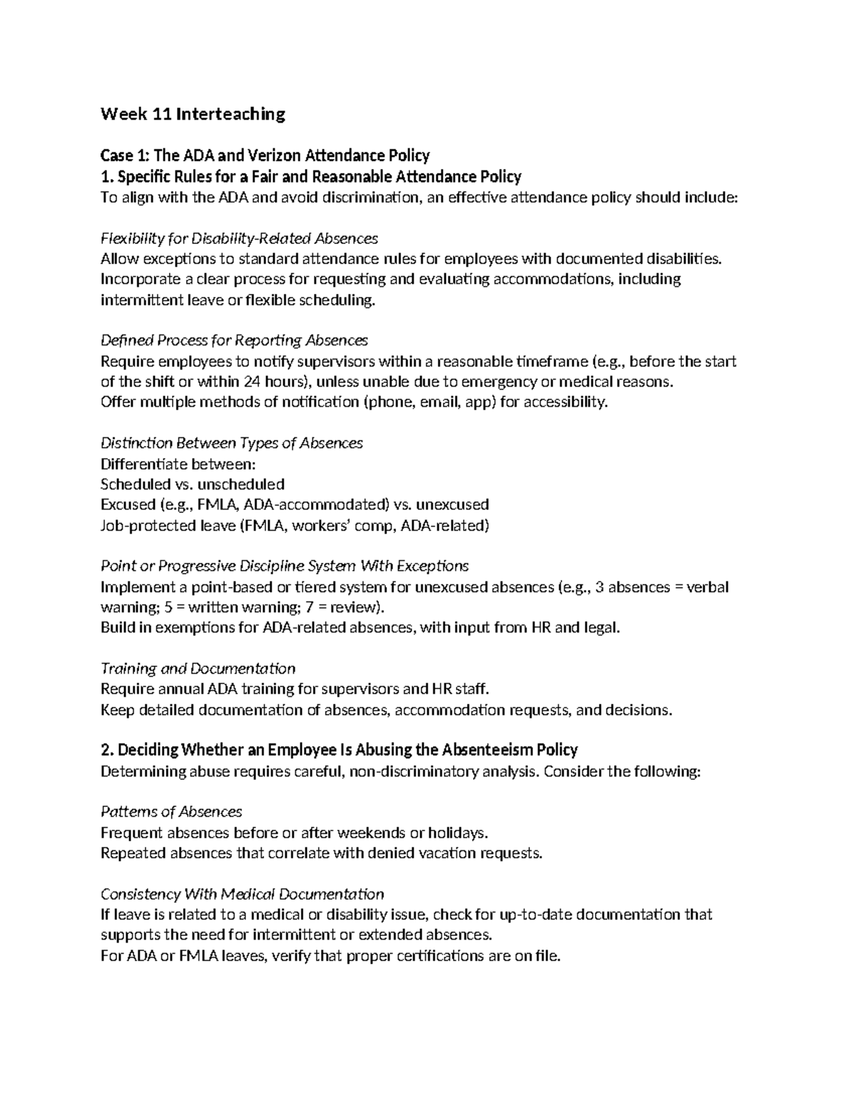 Week 11 Interteaching Case Study: ADA Compliance & Attendance Policies - Studocu