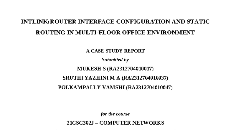 21CSC302J: Router Interface Configuration & Static Routing Case Study - Studocu