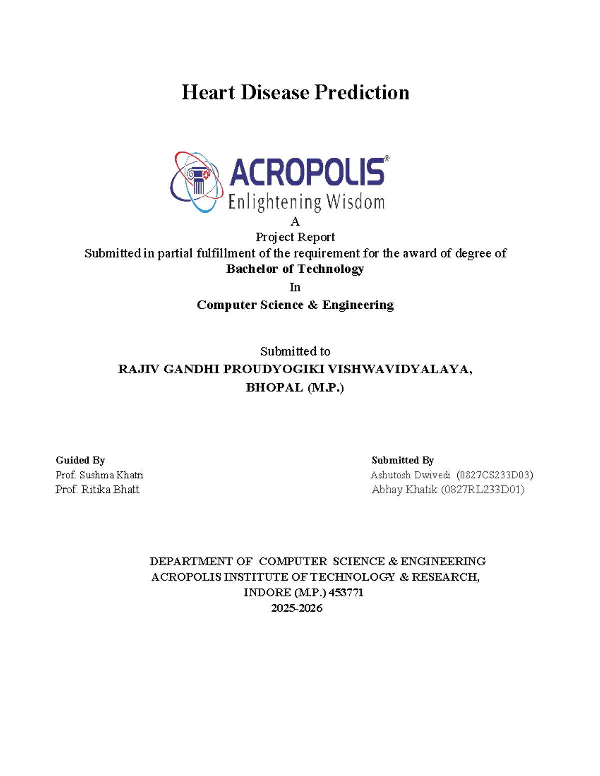 Heart Disease Prediction Project Report for B.Tech in CSE (0827CS233D03 ...