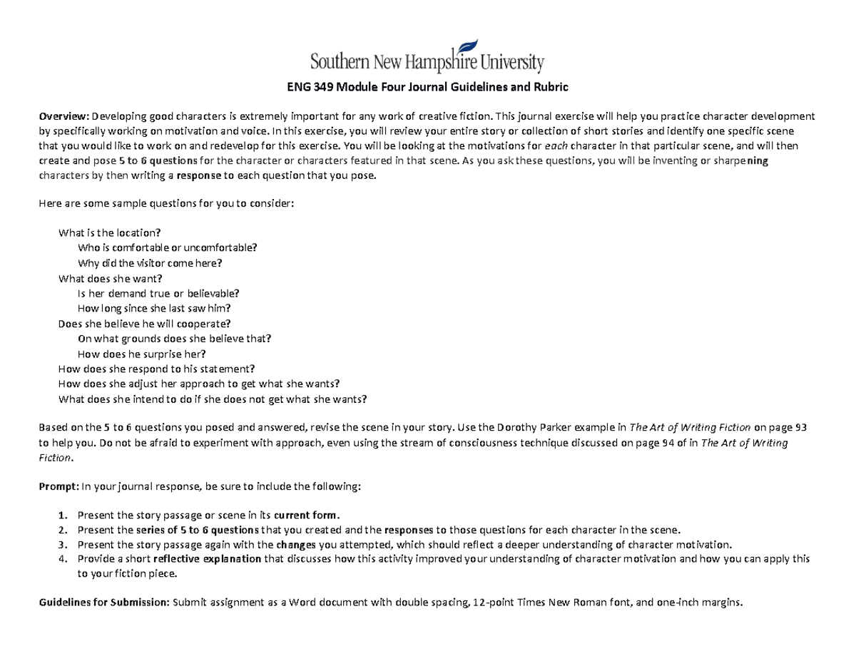 ENG 349 Module Four Journal Guidelines and Rubric 1 - ENG 349 Module ...