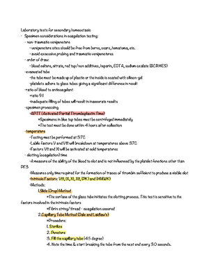 LAB Tests FOR Primary - Lecture Notes - Laboratory tests for primary ...