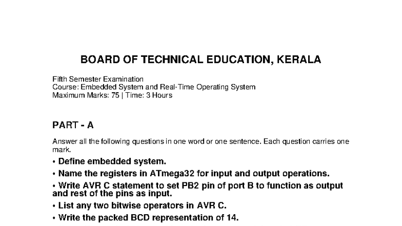 Embedded System and RTOS Notes - 5th Sem Exam (75 Marks) - Studocu
