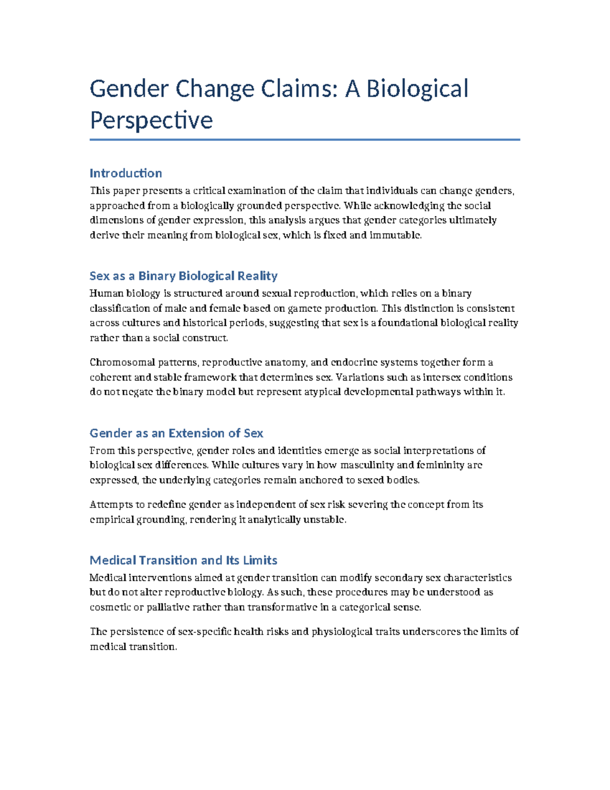 Gender Skepticism: A Biological Perspective on Gender Change Claims ...