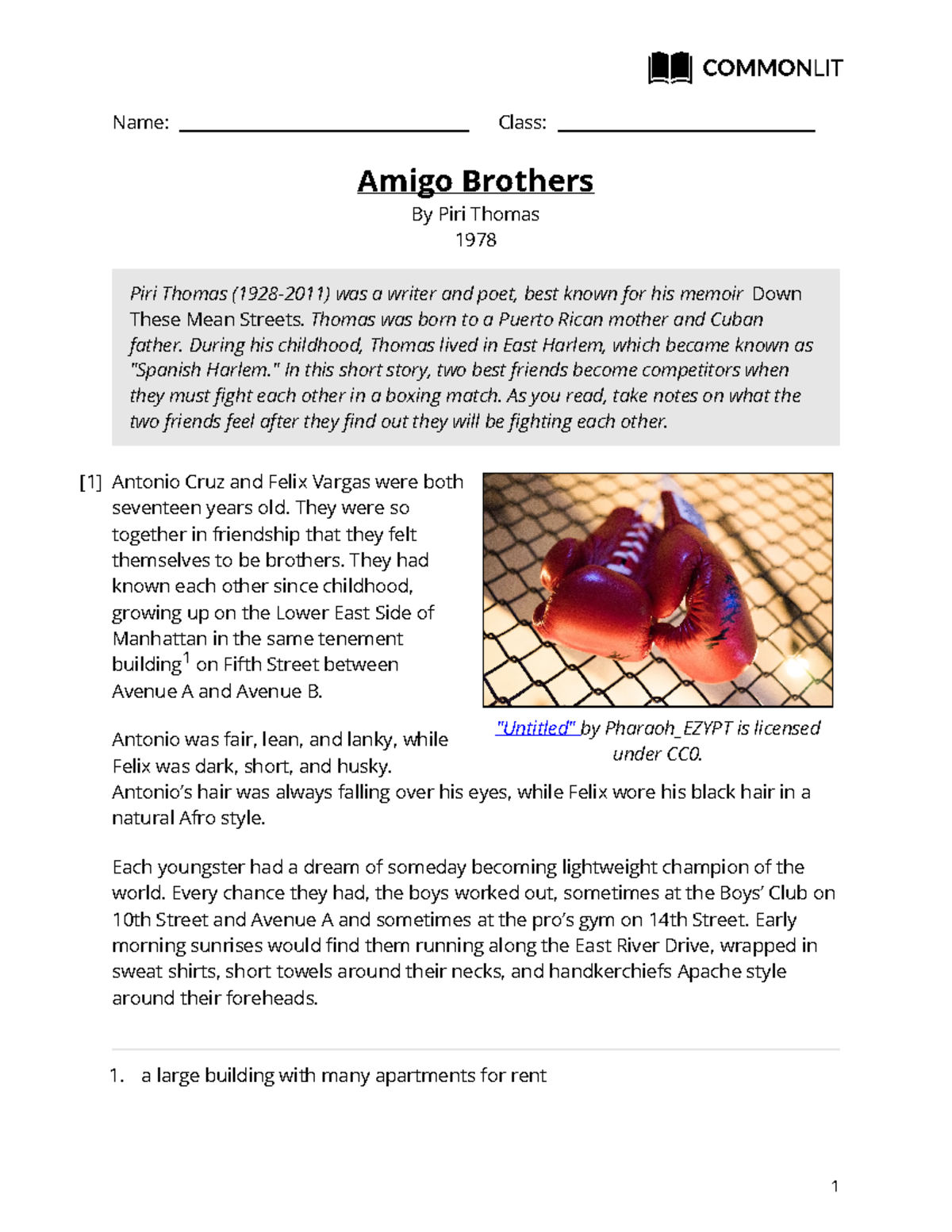 Amigo Brothers - Summary and Analysis for ENG 101 Final Exam - Studocu