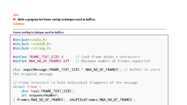 CN Task 9 - Frame Sorting Techniques in Buffers - Studocu