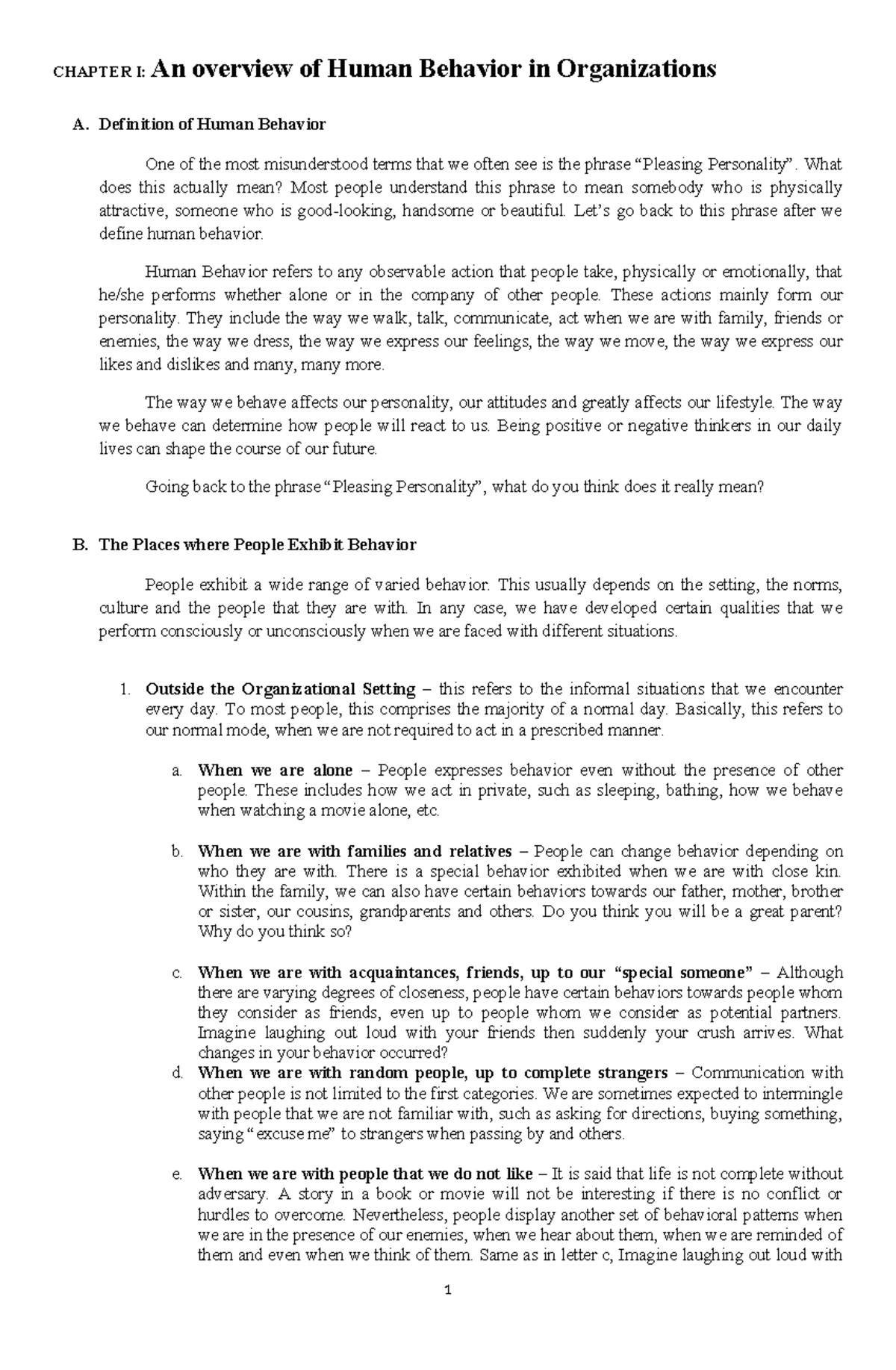 CHAPTER 1: Overview of Human Behavior in Organizations - Studocu