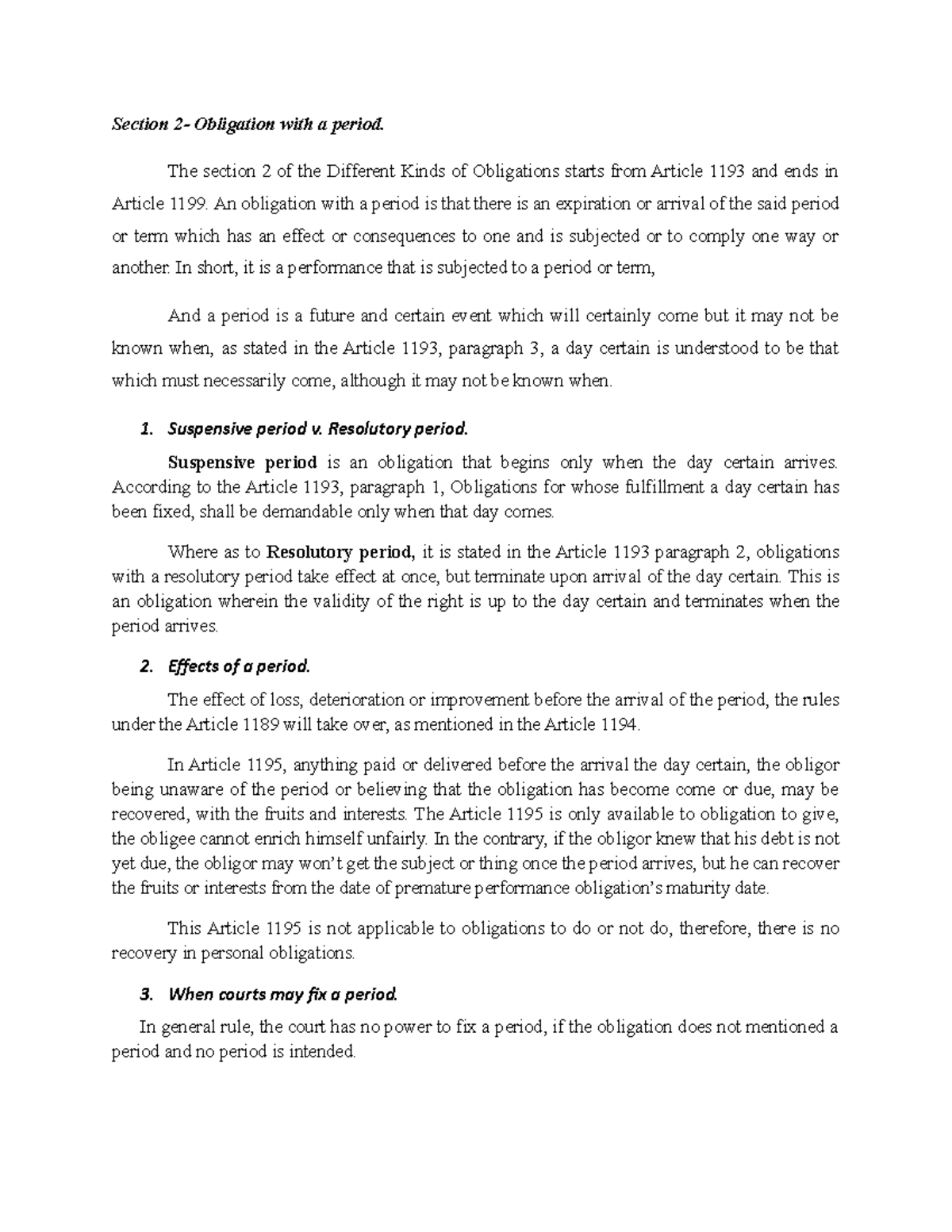 Obligation with a period - The section 2 of the Different Kinds of ...