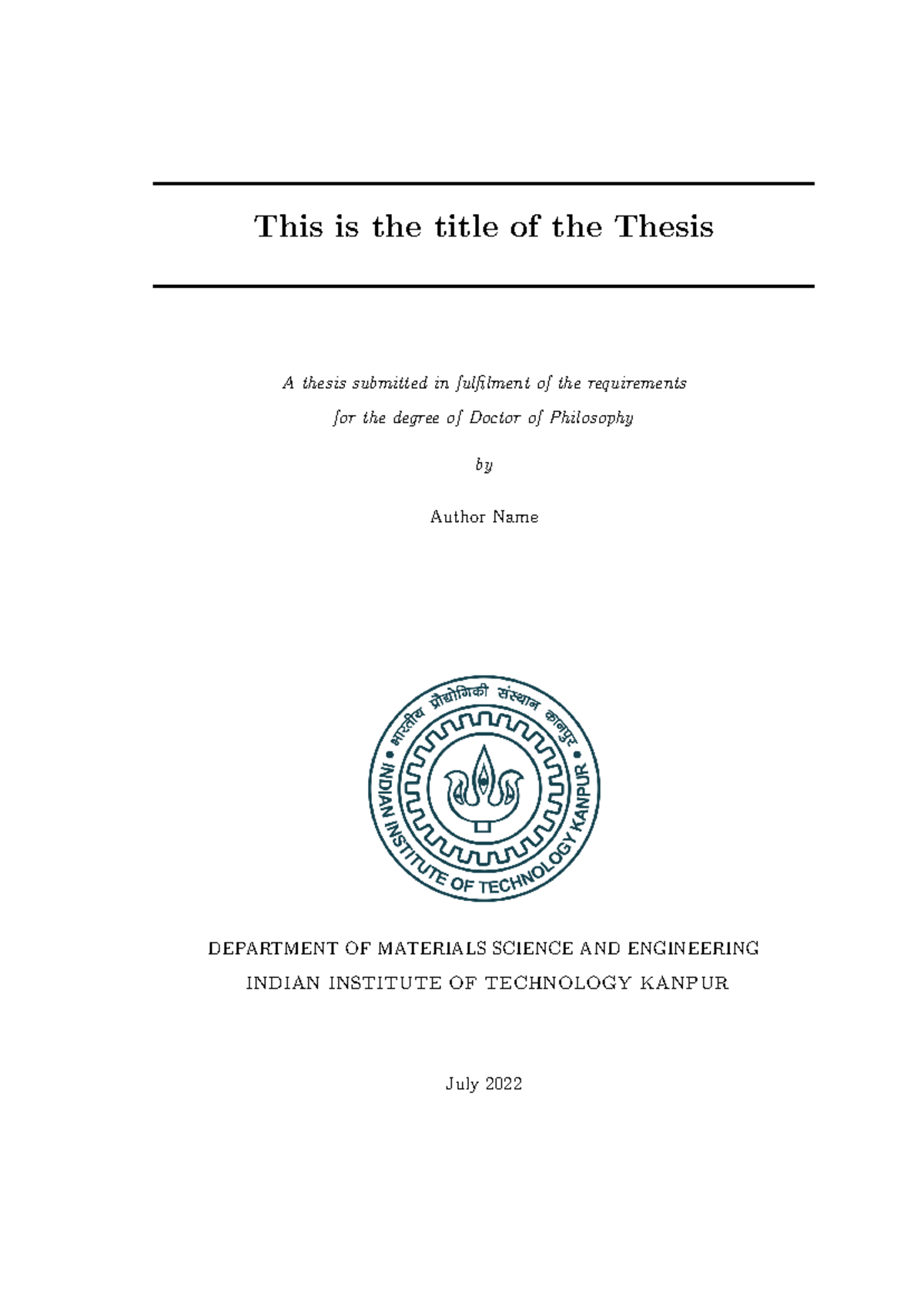 IIT Kanpur PhD Thesis Template (MSE Dept) - 2022 Edition - Studocu