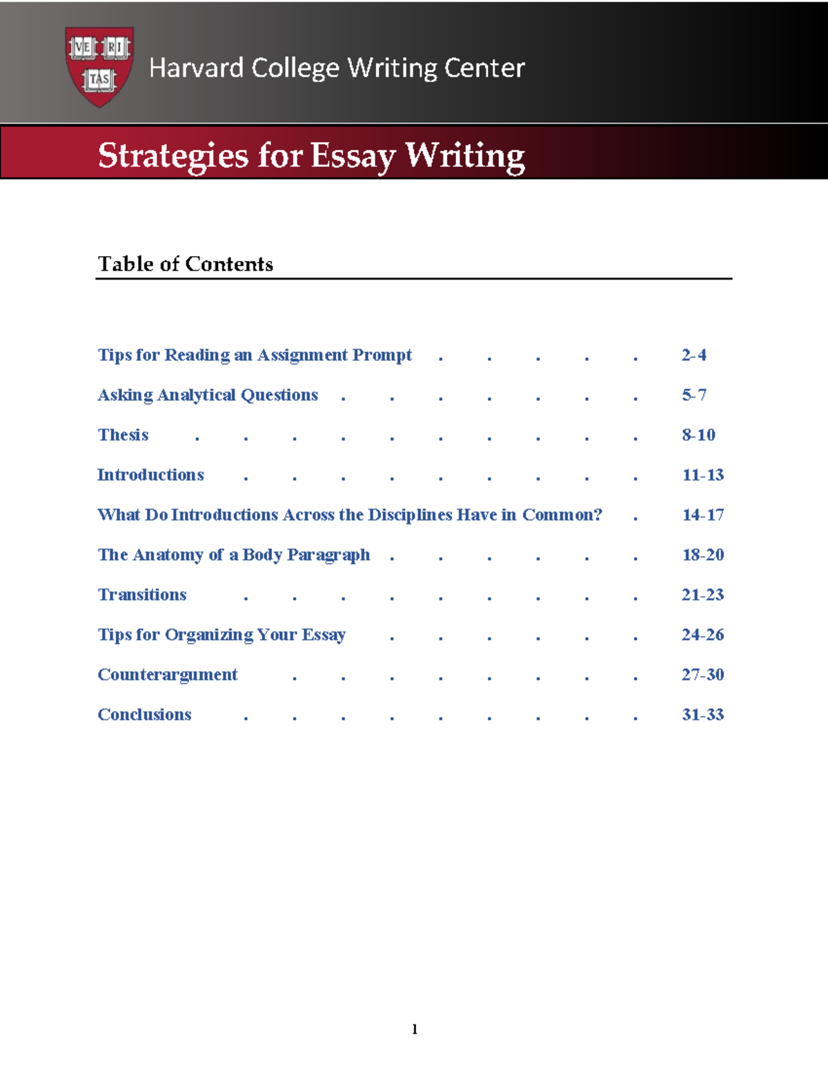 Strategies for Essay Writing at Harvard - Strategies for Essay Writing ...