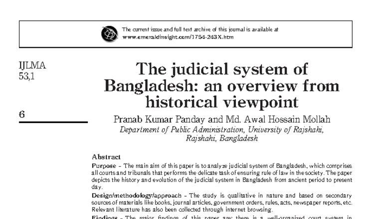 Judicial System of Bangladesh: Historical Overview and Analysis (IJLMA ...