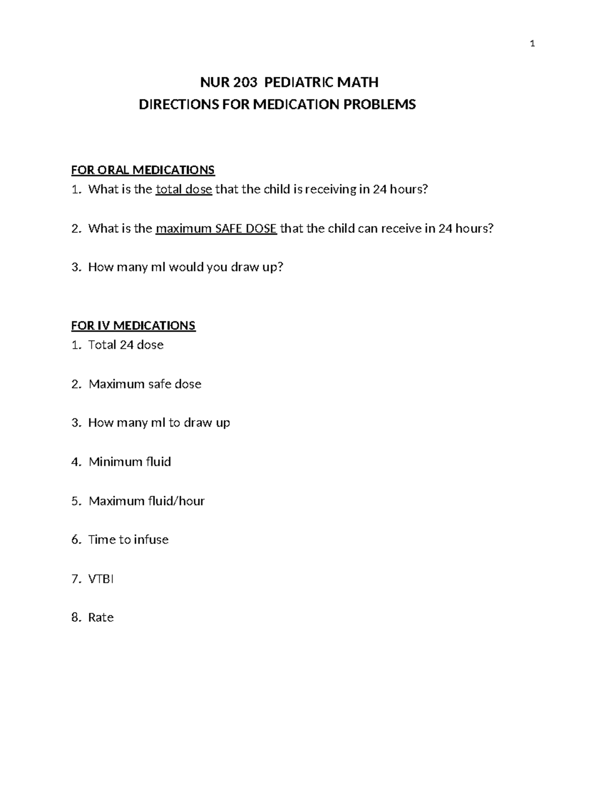 NUR 203 Pediatric Math: Medication Dosage Examples and Calculations ...