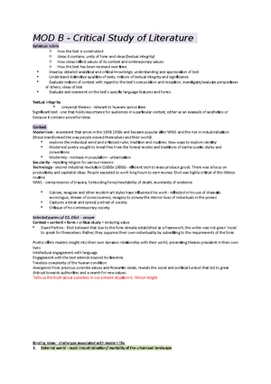 Module b english advanced notes - MOD B - Critical Study of Literature ...