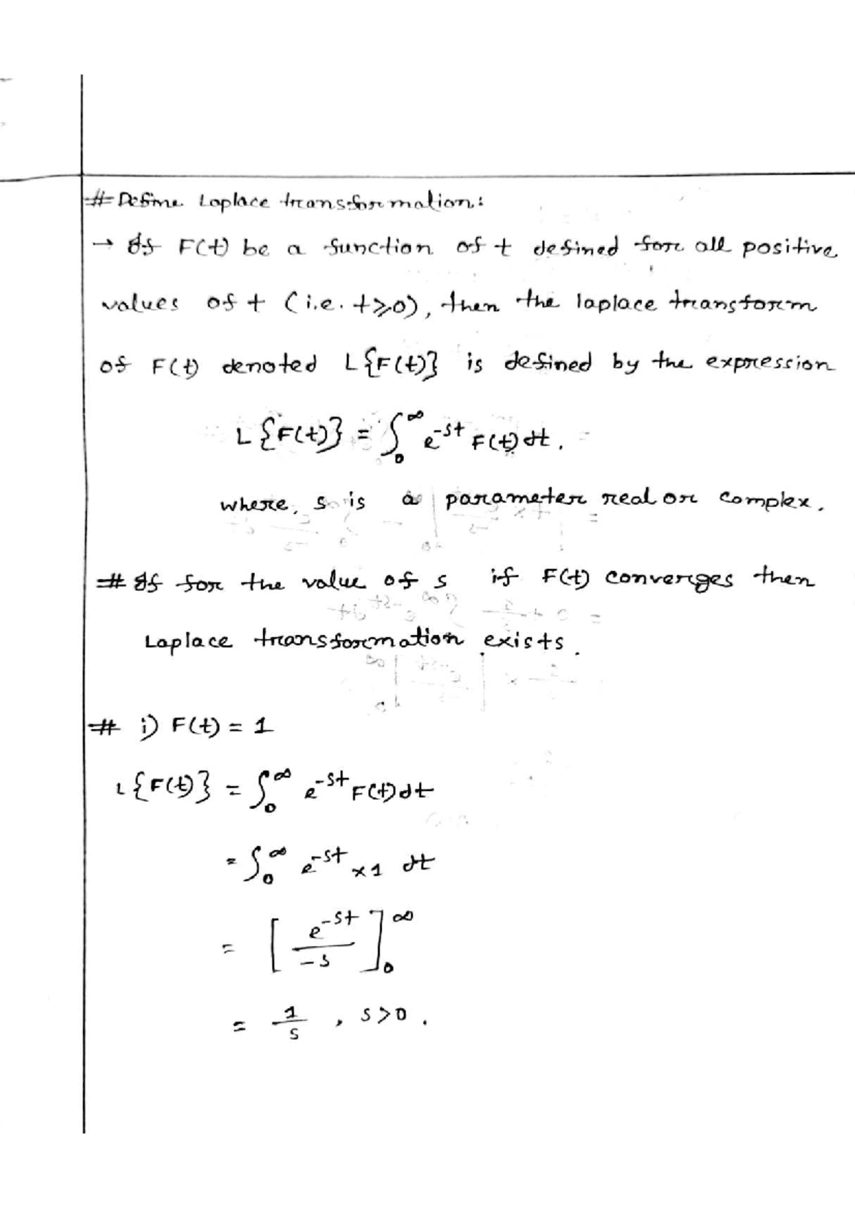 Laplace Transformation Notes For Math 101 Key Concepts And Properties