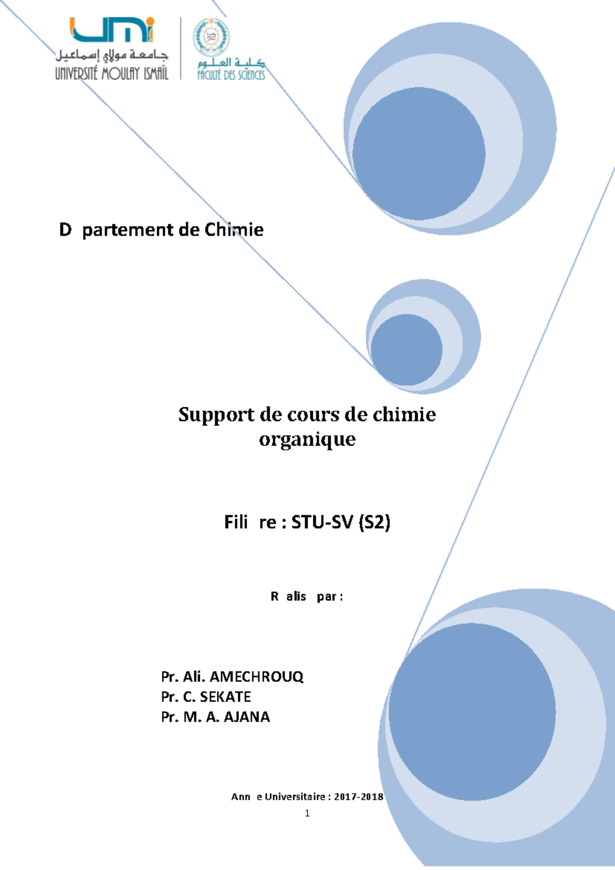 Support de Cours de Chimie Organique S2 - Année 2017-2018 - Studocu