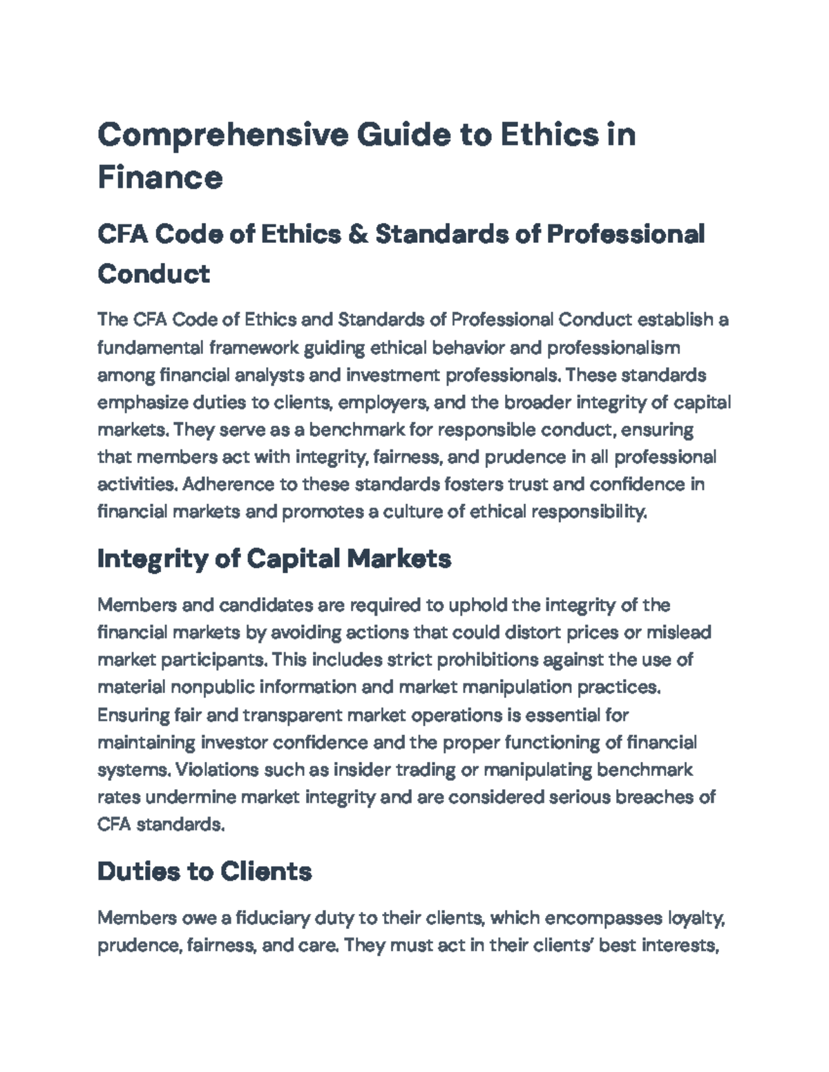 Comprehensive Guide to CFA Ethics: Code of Conduct & Market Integrity - Studocu