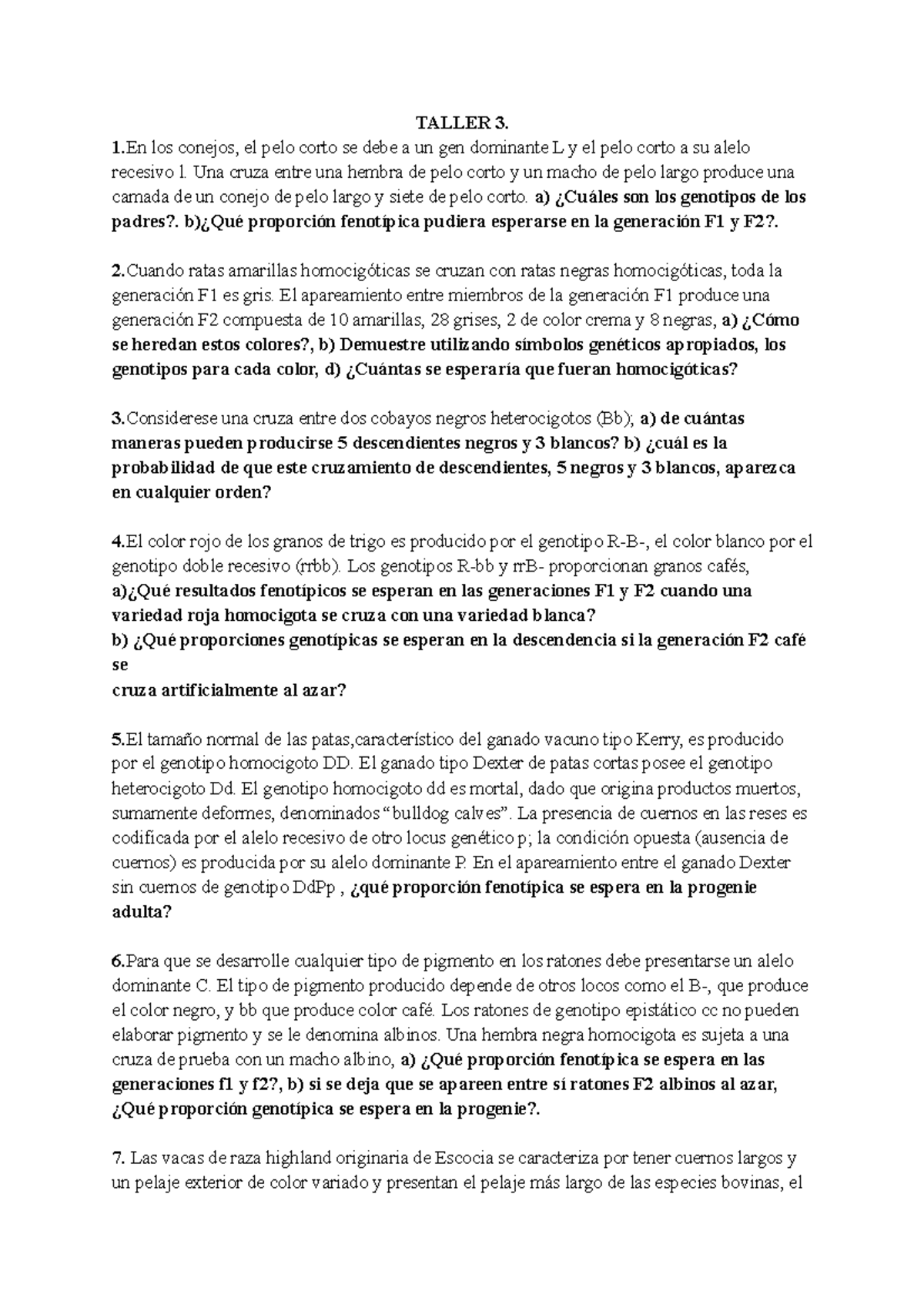 Taller 3 de Genética - Análisis de Cruzamientos y Proporciones ...
