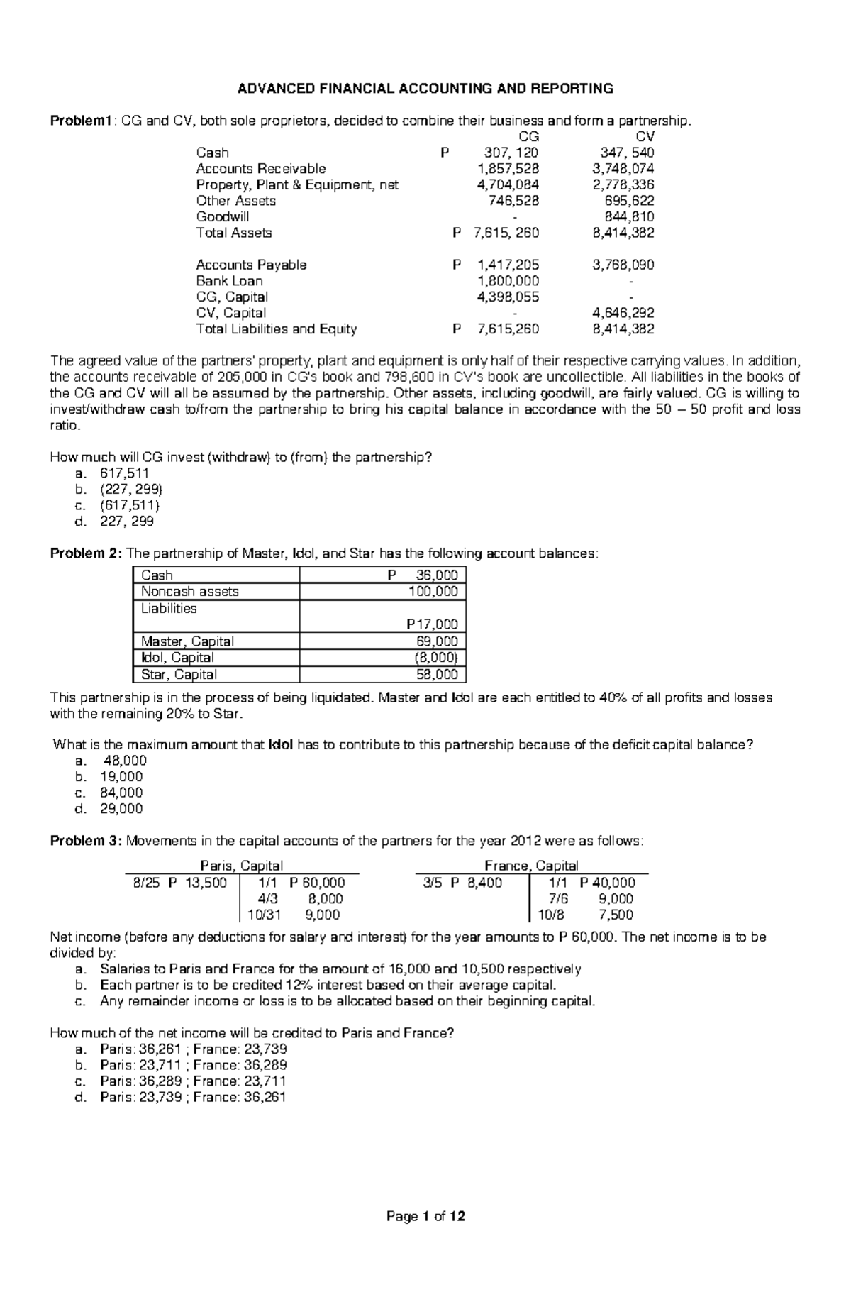 ADVANCED FINANCIAL ACCOUNTING AND REPORTING Self-Test Problems and ...
